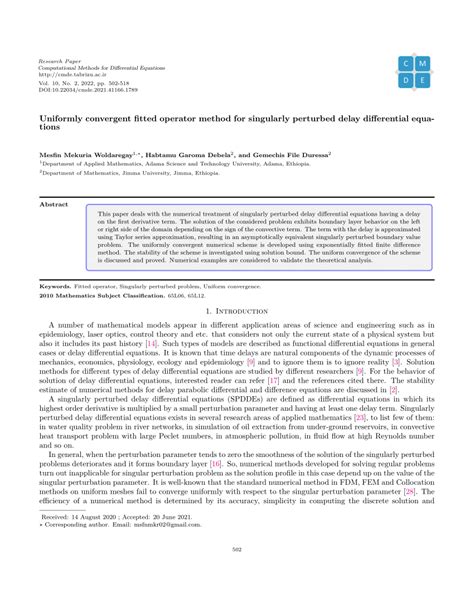 Pdf Uniformly Convergent Fitted Operator Method For Singularly Perturbed Delay Differential