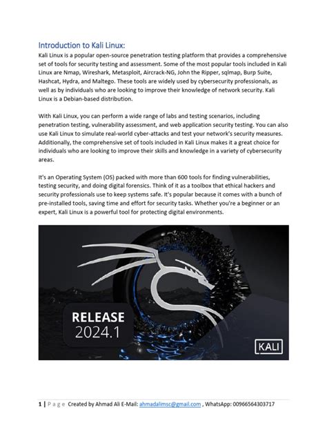 01 Kali Linux Intro Pdf Computing Free Software