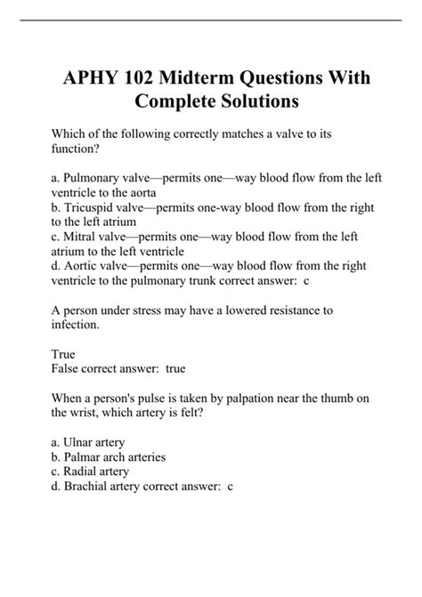 APHY 102 Midterm Questions With Complete Solutions APHY 102 APHY102 Stuvia US