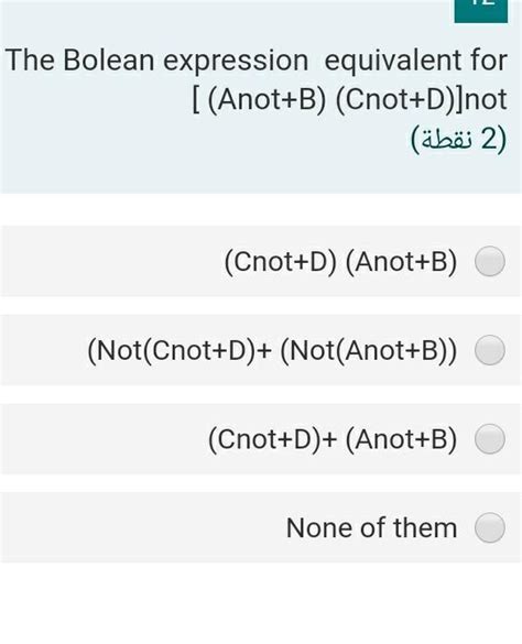 Solved 12 The Bolean Expression Equivalent For Anotb