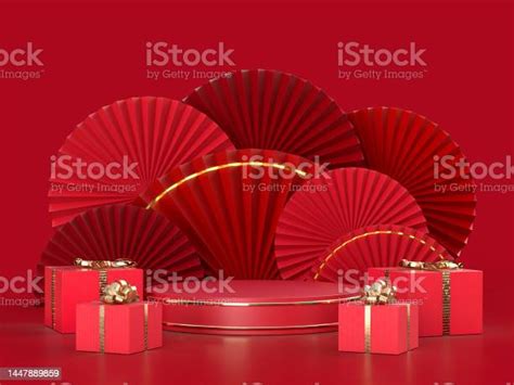 종이 팬 메달 중국 새해 장식 배경에 연단 새해 복 많이 받으니 설 축제 배경의 개념 3d 렌더링 선물에 대한 스톡 사진 및 기타 이미지 Istock