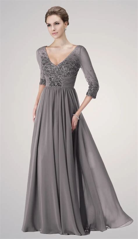 Woman A Line Evening Dress Three Quarter Sleeve Mother Dresses Floor Length Chiffon Mother Of