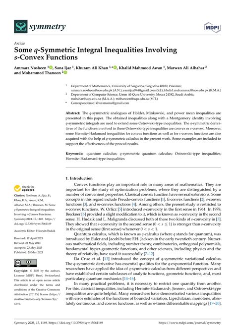 Pdf Some Q Symmetric Integral Inequalities Involving S Convex Functions