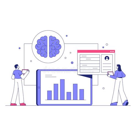 male and female characters with digital database in flat vector