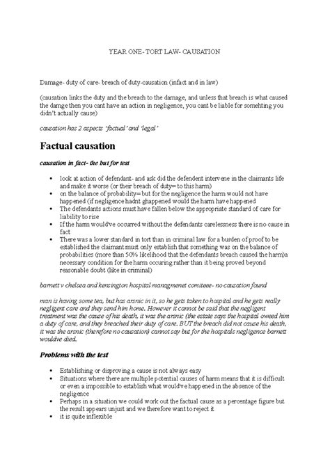 YEAR ONE TORT Cycle 3 Year 1 Tort Law On Causation YEAR ONE TORT LAW CAUSATION Damage