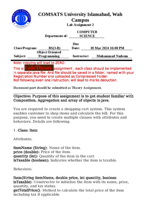 Lab Assignment 2 Comsats University Islamabad Wah Campus Lab