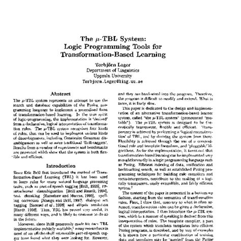 The U Tbl System Logic Programming Tools For Transformation Based
