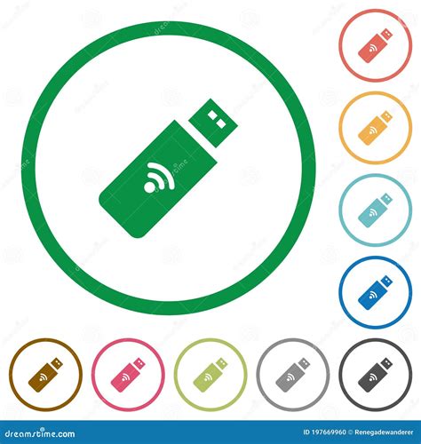 Wireless Usb Stick Flat Icons With Outlines Stock Vector Illustration