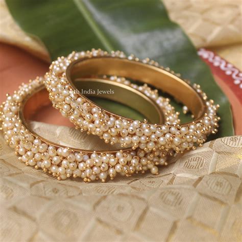Gold Plated Pearl Kada Bangles South India Jewels