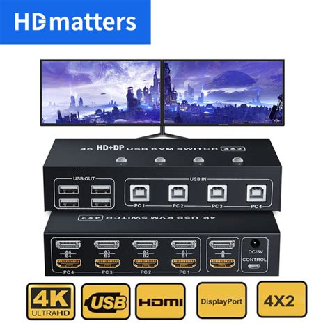 Displayport HDMI KVM Switch Dual Monitor 4X2 2X2 HDMI Displayport USB KVM Switch Dual Display DP