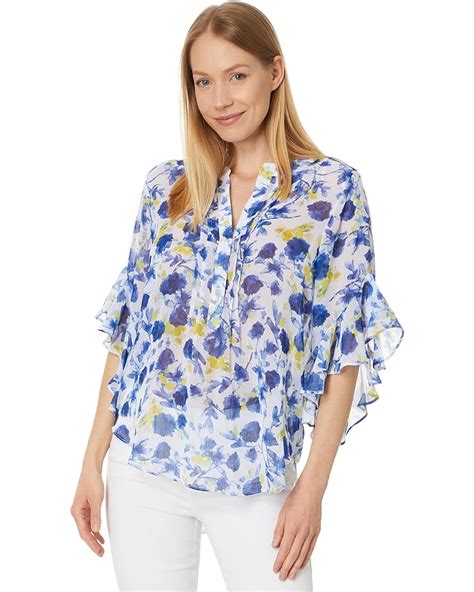 Womens Vince Camuto Pintuck Flutter Slv Henley Blouse