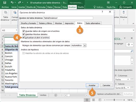 actualizar una tabla dinámica customguide