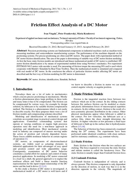 Friction Effect Analysis Of A Dc Motor Pdf Electric Motor Friction