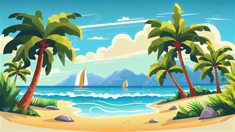 여름 만화 아름다운 해변 배경 여름 해변 휴가 배경 일러스트 및 사진 무료 다운로드 Pngtree