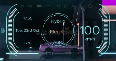 Image Of Digital Interface With Charging Text Over Electric Car Driving Stock Image Image Of