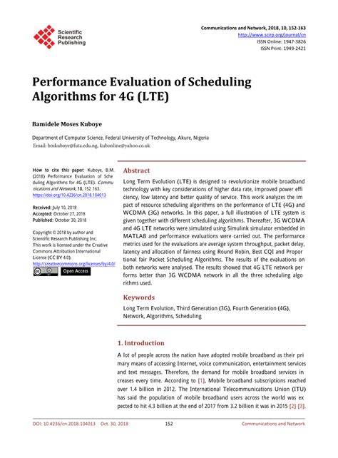 Pdf Performance Evaluation Of Scheduling Algorithms For 4g Lte