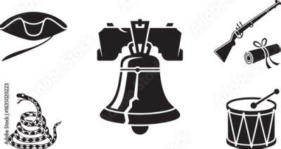 American Revolution Symbols Set Silhouette Illustration With • Wall