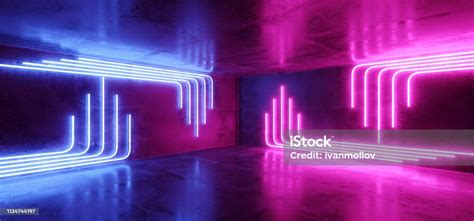 공상 과학 소설 파란 분홍색 자주색 네온 미래 지향적 인 사이버 펑크 빛나는 복고풍 현대 활기찬 조명 레이저 쇼 빈 무대 룸 홀