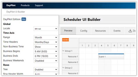 Angular Scheduler Online Configurator Daypilot Code