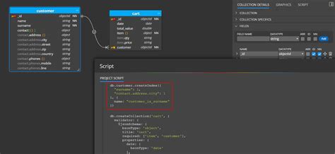 mongodb indexes in moon modeler schema design tool