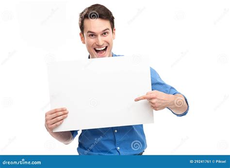 Man Pointing At Blank Poster Stock Image Image Of Poster Background
