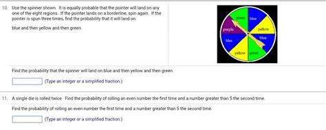Solved 10 Use The Spinner Shown It Is Equally Probable
