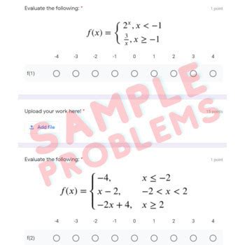 Alg Evaluating Piecewise Functions Mini Formative Assessment TpT