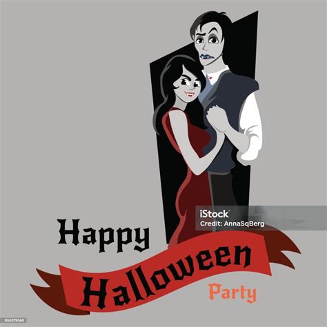 뱀파이어 커플 할로윈 고딕 파티 재미 공포 초대 뱀파이어 코스 프레 드라큘라 이빨과 벡터 전단지 백인 남자와 여 자가 밤문화