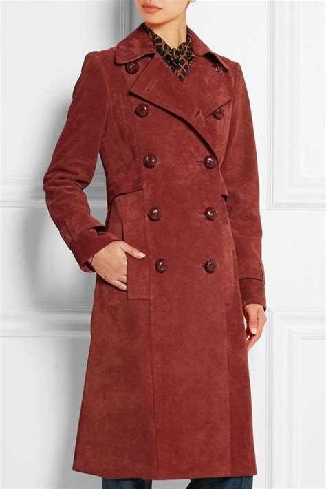 New Gucci Brick Red Suede Belted Leather Buttons Womens Trench Coat It