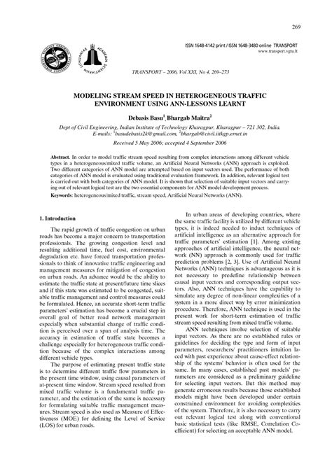 Pdf Modeling Stream Speed In Heterogeneous Traffic Environment Using