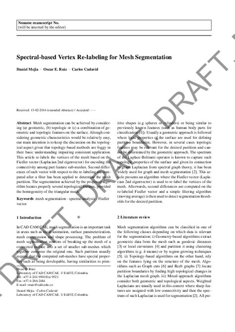 Pdf Spectral Based Vertex Re Labeling For Mesh Segmentation