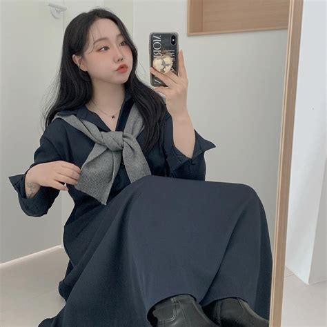 하비언니 9105 데일리 셔츠 허리밴딩 롱원피스2color