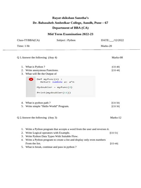 Python Question Paper Internal Pdf
