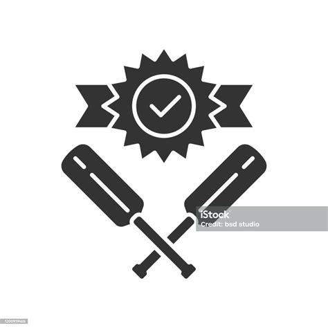 크리켓 은 글리프 아이콘을 승리 스포츠 토너먼트 우승자 트로피 교차 비트 팀 전투 야외 스포츠 활동 리그 대회 실루엣 기호입니다 음수 공간입니다 벡터 절연 그림