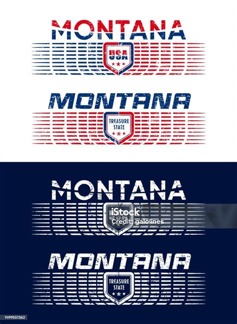 몬태나 주 그런지 프린트 디자인은 흰색과 짙은 파란색의 검정색 배경에 분리되어 있습니다 Big Sky Country Treasure State 슬로건이 있는 구성 0명에