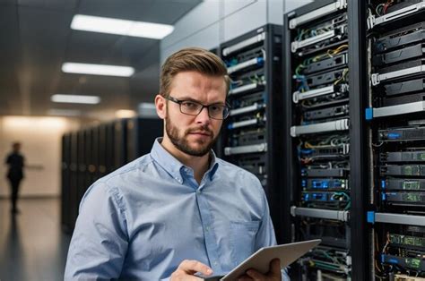 It Professional In Server Hub Monitoring Server Mainframes Using Notebook Premium Ai Generated