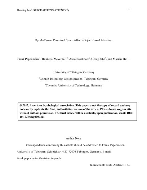 Pdf Upside Down Perceived Space Affects Object Based Attention