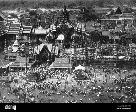Thailand A View Of The Temple And Pavilions Constructed For The