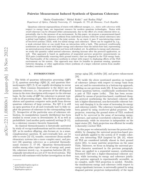Pdf Pairwise Measurement Induced Synthesis Of Quantum Coherence