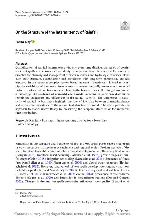 On The Structure Of The Intermittency Of Rainfall Request Pdf