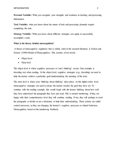 Psychology Report On Metacognition Pdf