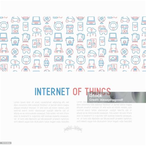 얇은 선 아이콘 들 개념의 인터넷 노트북 스마트 시계 클라우드 컴퓨팅 기술 주전자 스피커 스마트 자동차 로봇 진공 배너 웹 페이지 인쇄 매체에 대 한 벡터 일러스트 0명에