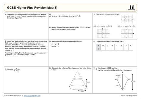 Gcse Higher Plus Revision Mat 3 Worksheet Printable Pdf Gcse Maths Worksheets