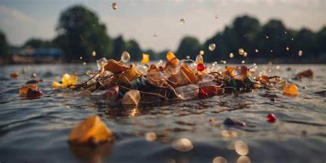 Floating Debris Accumulation In River Posing Flood Risks Premium Ai Generated Image