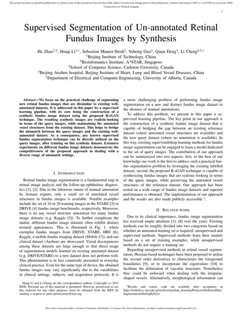 Pdf Supervised Segmentation Of Un Annotated Retinal Fundus Images By Synthesis