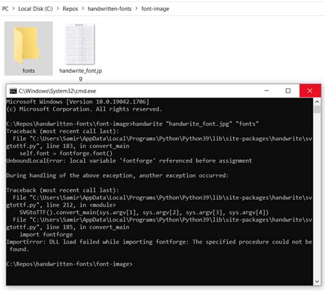 cannot convert the sample handwritten font file to font ttf file