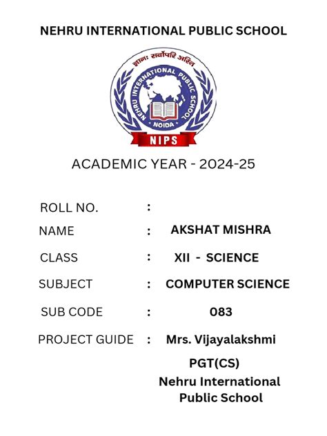 Cs Practical File Cover Page Of Akshat Mishra Pdf