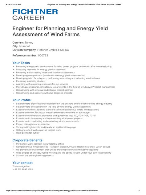 Engineer For Planning And Energy Yield Assessment Of Wind Farms