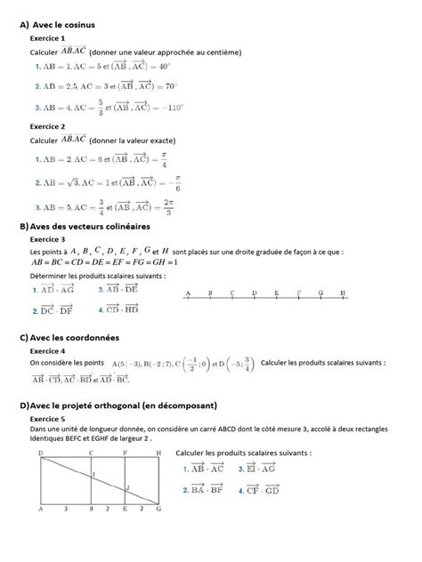 Exercices De Base Sur Le Produit Scalaire Blanche Pdf