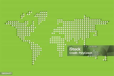 점선 세계지도 녹색 배경에 그림자를 떨어뜨린 흰색 점 벡터 일러스트레이션 세계지도에 대한 스톡 벡터 아트 및 기타 이미지 세계지도 모자이크 처리 지구본 Istock